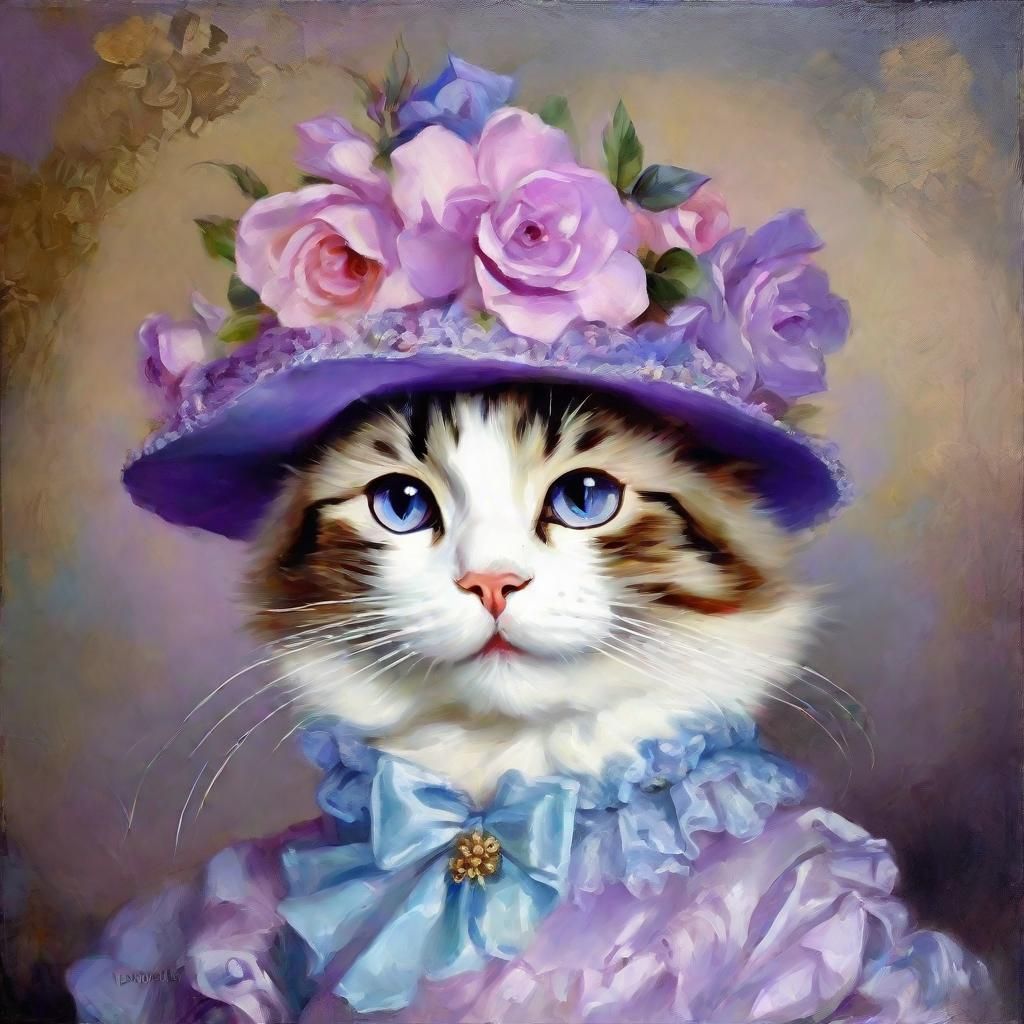 Pretty rococo cat with hat 4 - AI Generated Artwork - NightCafe Creator
