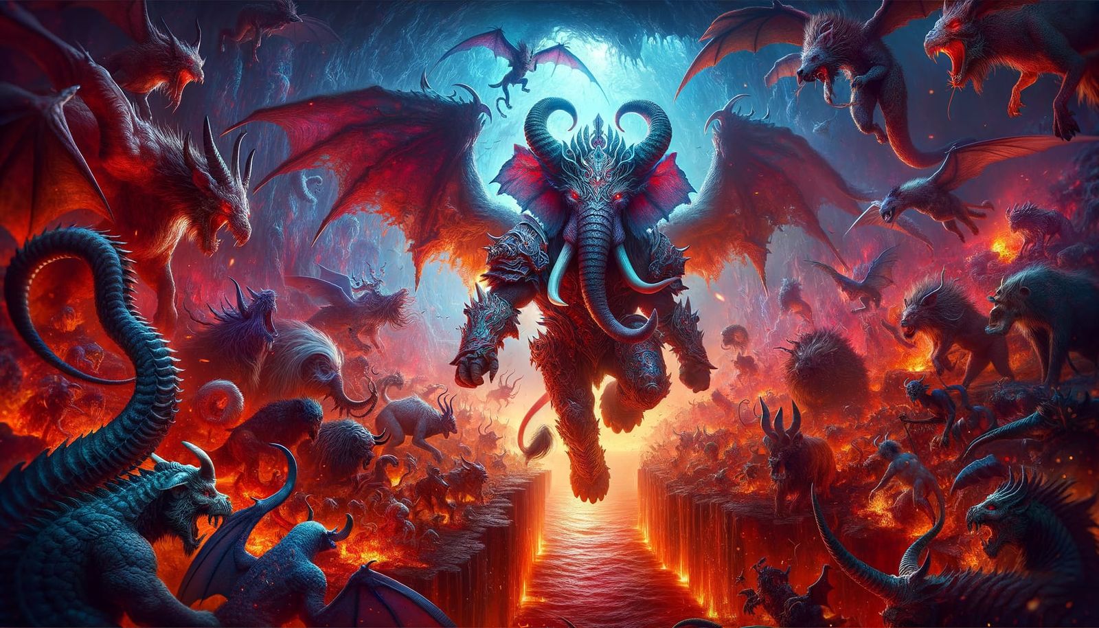 Divine War Elephant Descends into a Hellish Abyss - AI Art