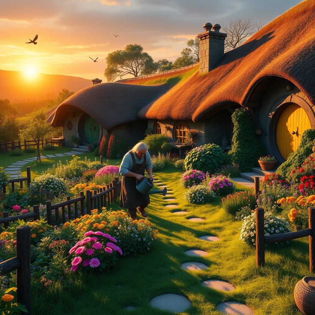 Old Samwise Gamgee in his garden in Hobbiton