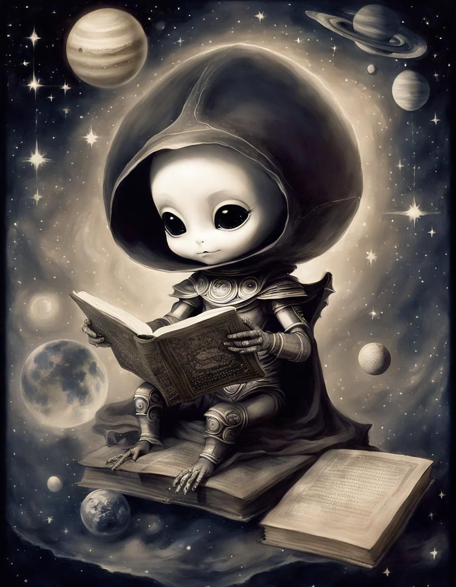 Alien reading a book | ancient art style - AI Generated Artwork ...