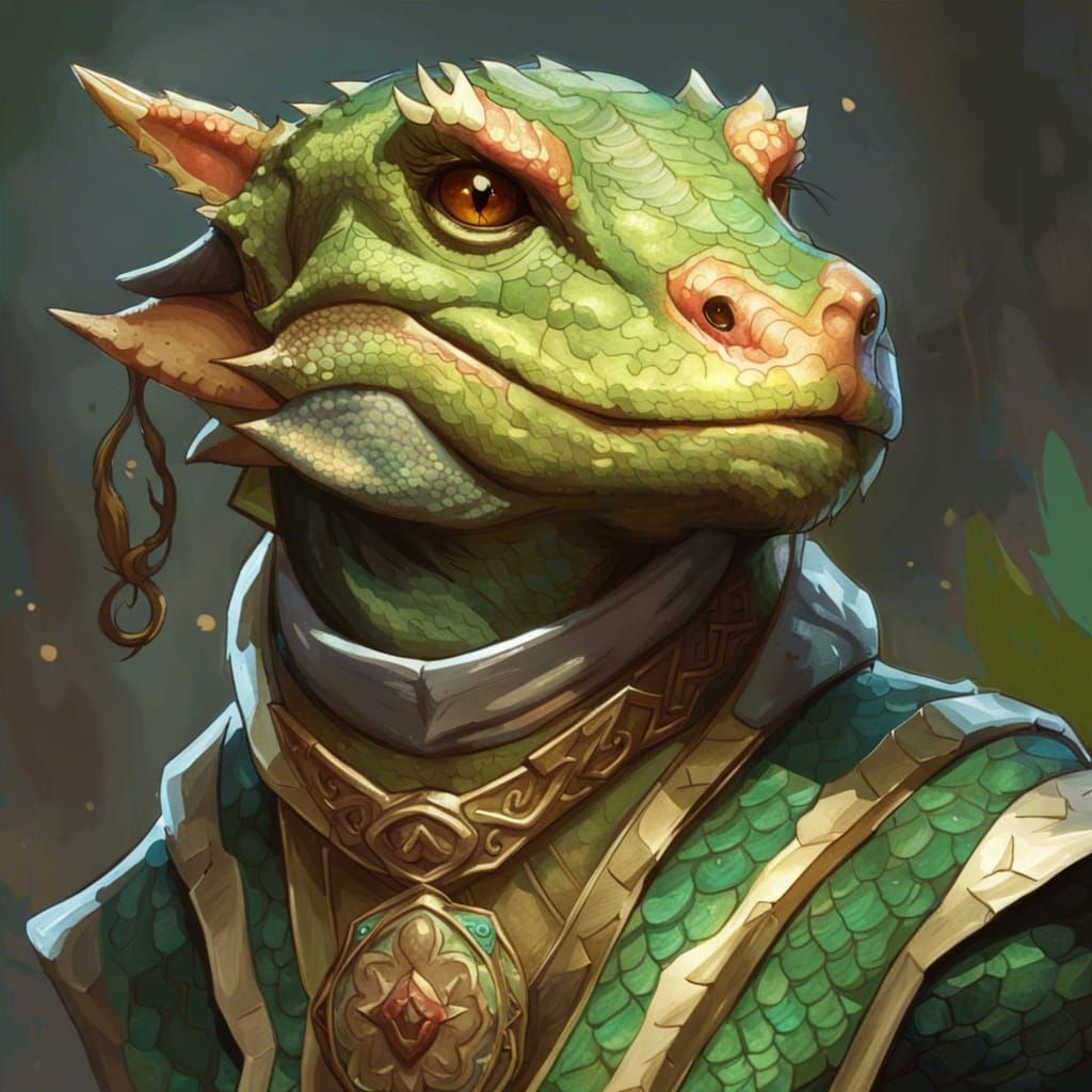 portrait of a female lizardfolk kobold scaly priest - AI Generated ...
