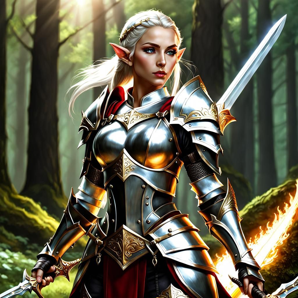 a female elf warrior with heavy armor holding the holy sword of life - AI Generated Artwork ...