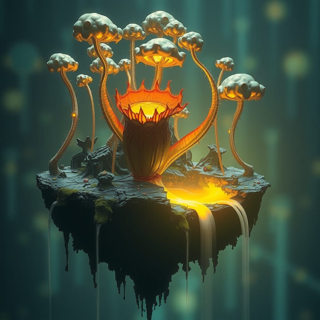 Surreal Biomechanical Landscape Blooms with Glowin... - AI Art