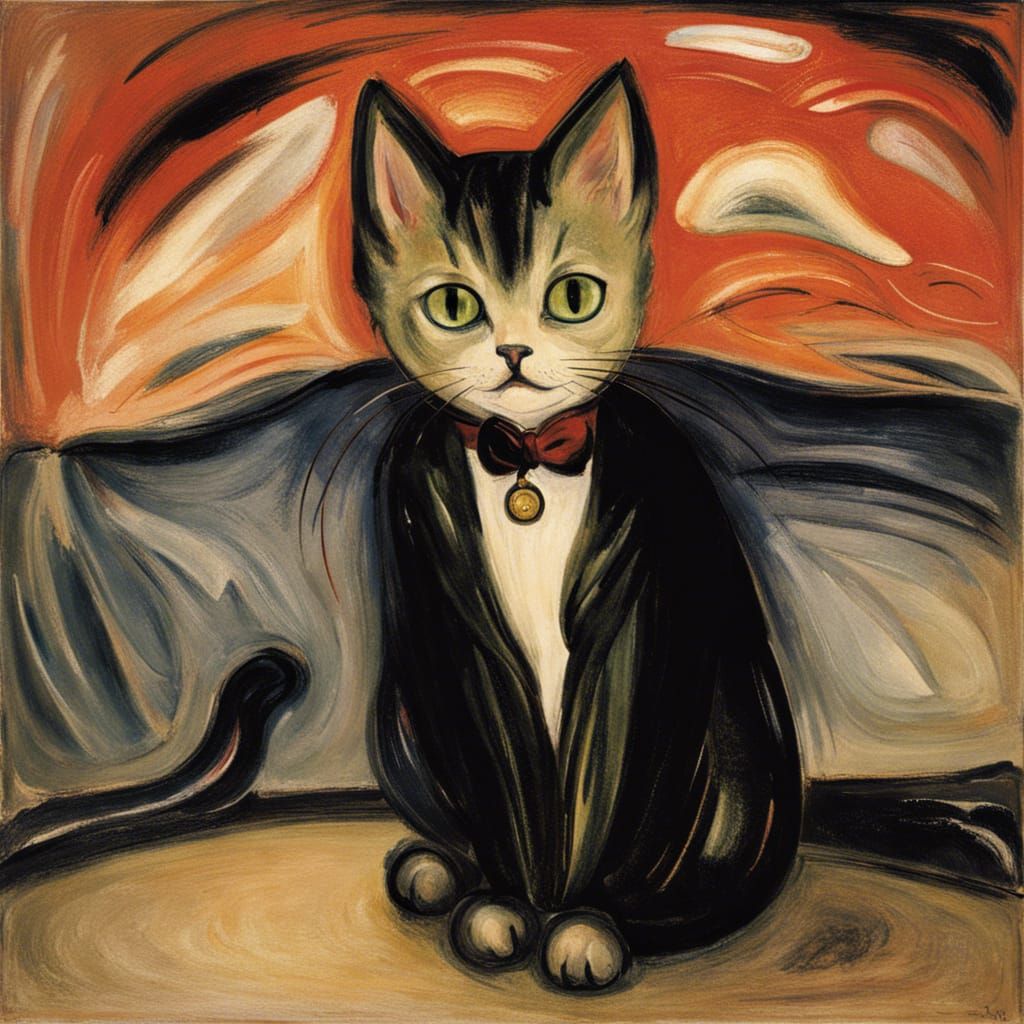 kitten with mustache, fear, the anxiety, the depression, by Edvard ...