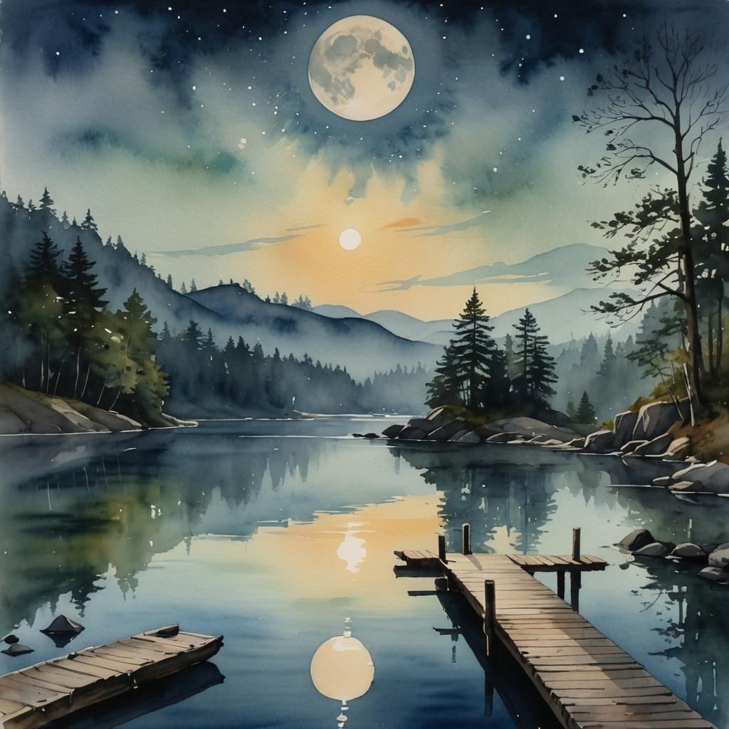 Moonlit Lake Reflection. - AI Generated Artwork - NightCafe Creator