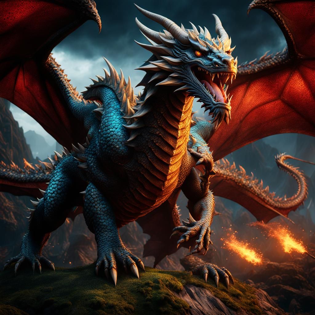 roaring dragon facing camera with lots of drule - AI Generated Artwork ...