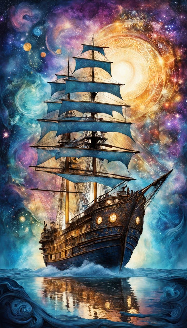 Conceptual art double Exposure Collage art A sailing ship through the ...