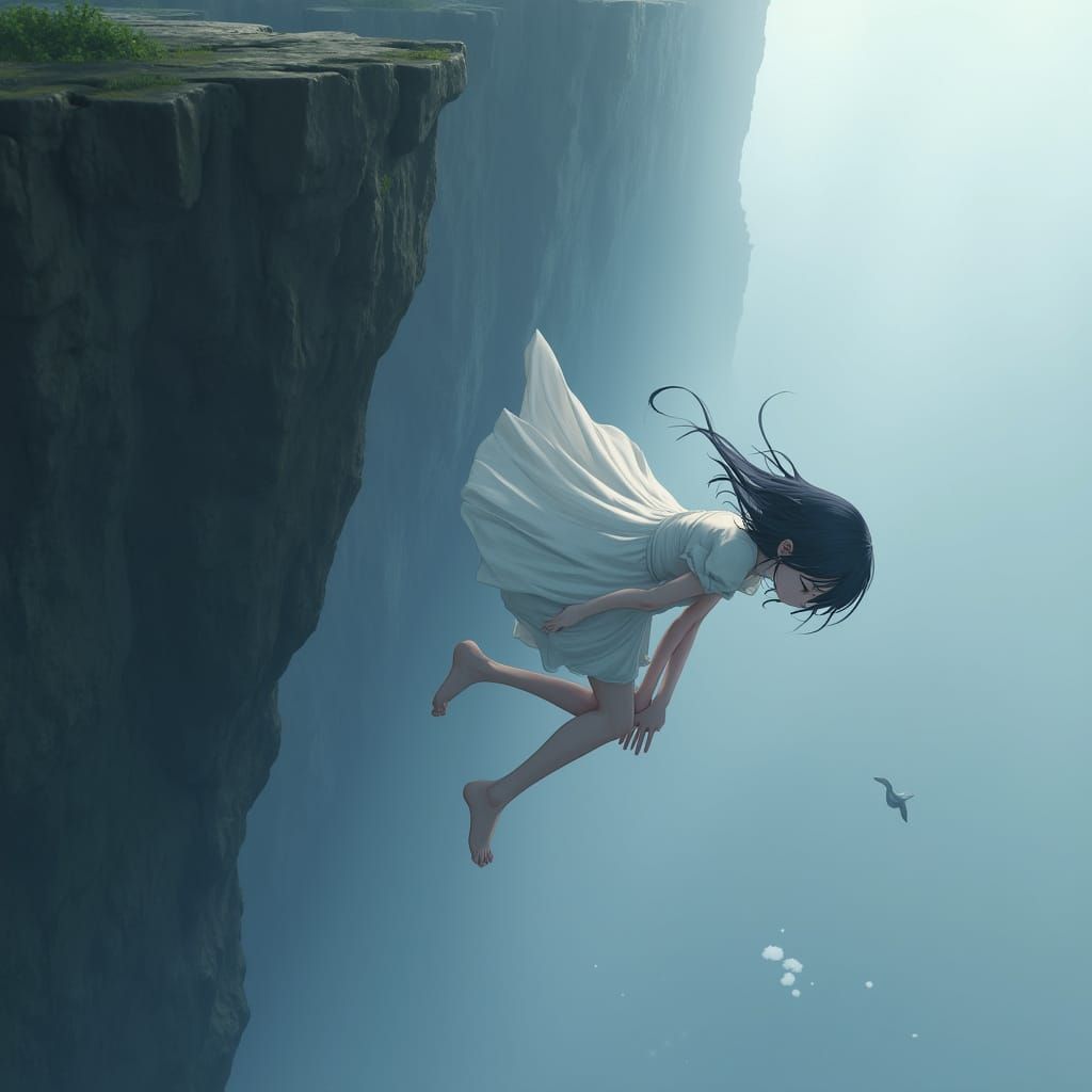 Sorrowful Anime Maiden Descends into Eternity - AI Art