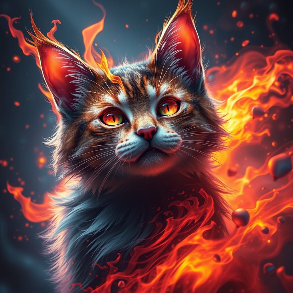 cat in fire - Fantastical Feline Inferno in Deep Color