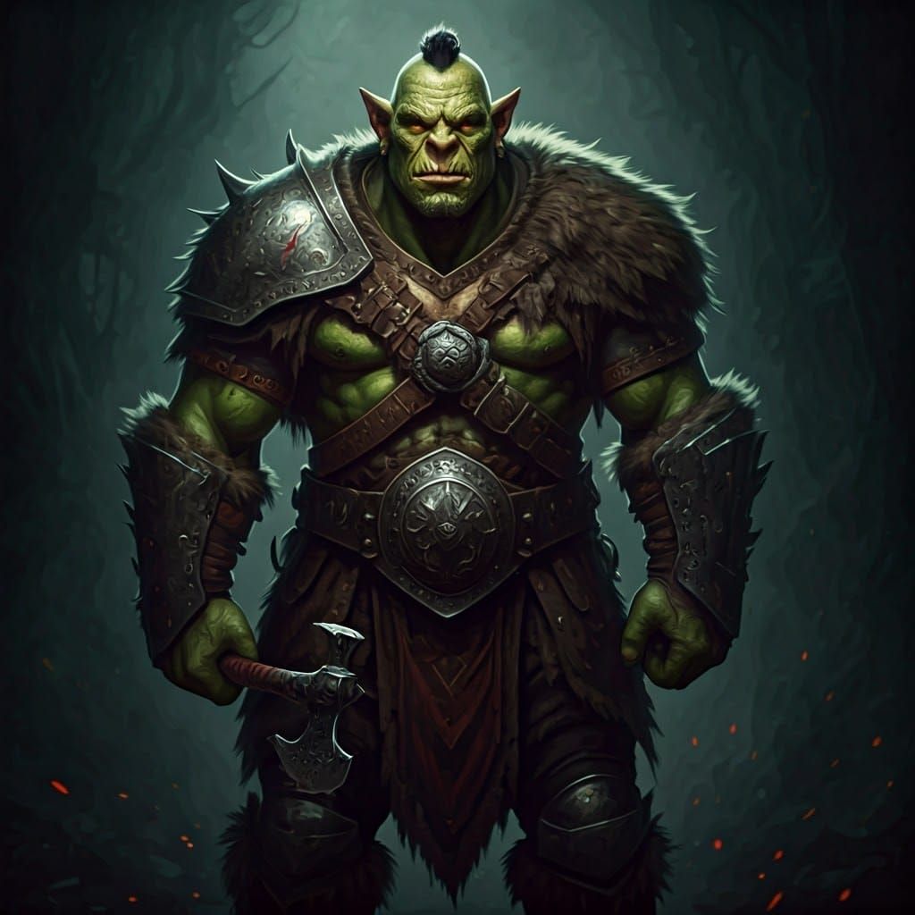 Half Ogre Dark Fantasy Warrior in Medieval Armor - AI Art