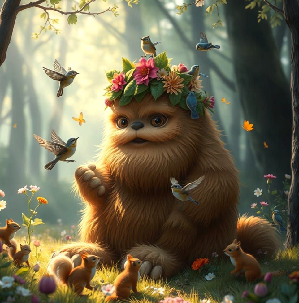 This Morning in the Magical Grove - Whimsical Brown Monster ...