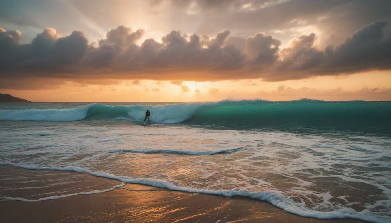 Neptune in Majestic Surf Culture Splendor - AI Art