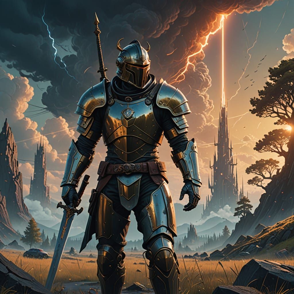 Medieval Knight Raising Sword to the Heavens in a ... - AI Art