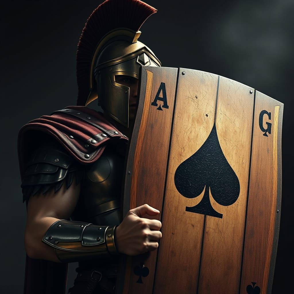 SPARTAN WITH SHIELD WITH ACE OF SPADE LOGO