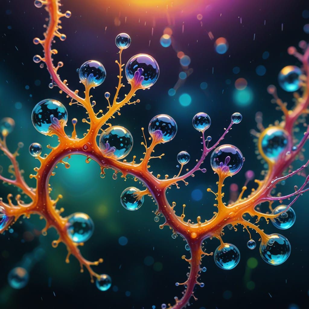 Dancing Bacteria in a Water Drop, Macro Oil Painti... - AI Art