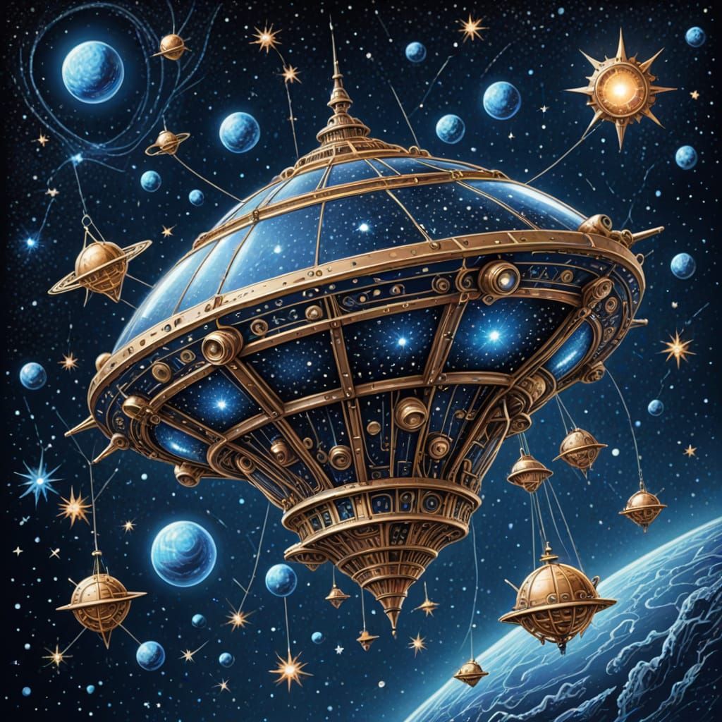 Ethereal Steampunk Celestial Dreamscape with Vinta... - AI Art