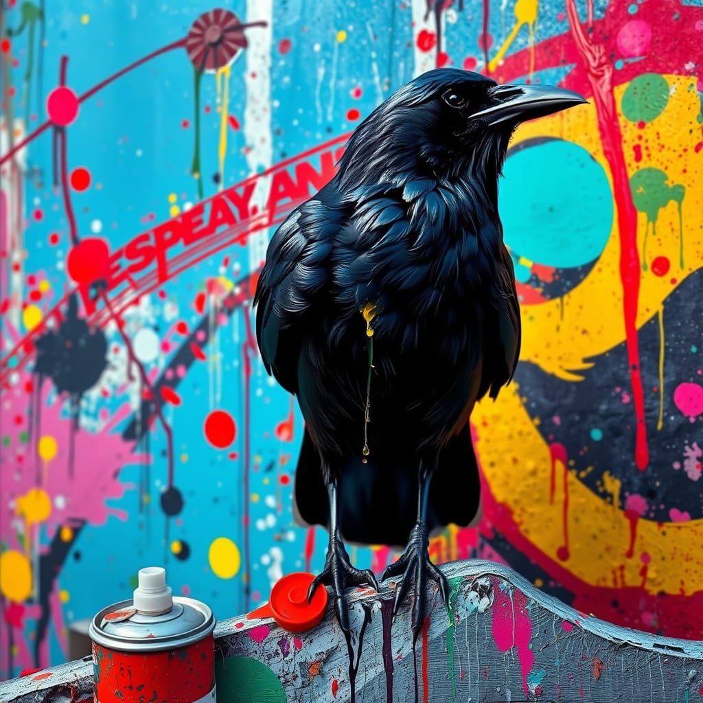 Sleek Crow Transformed into Living Graffiti Art - AI Art