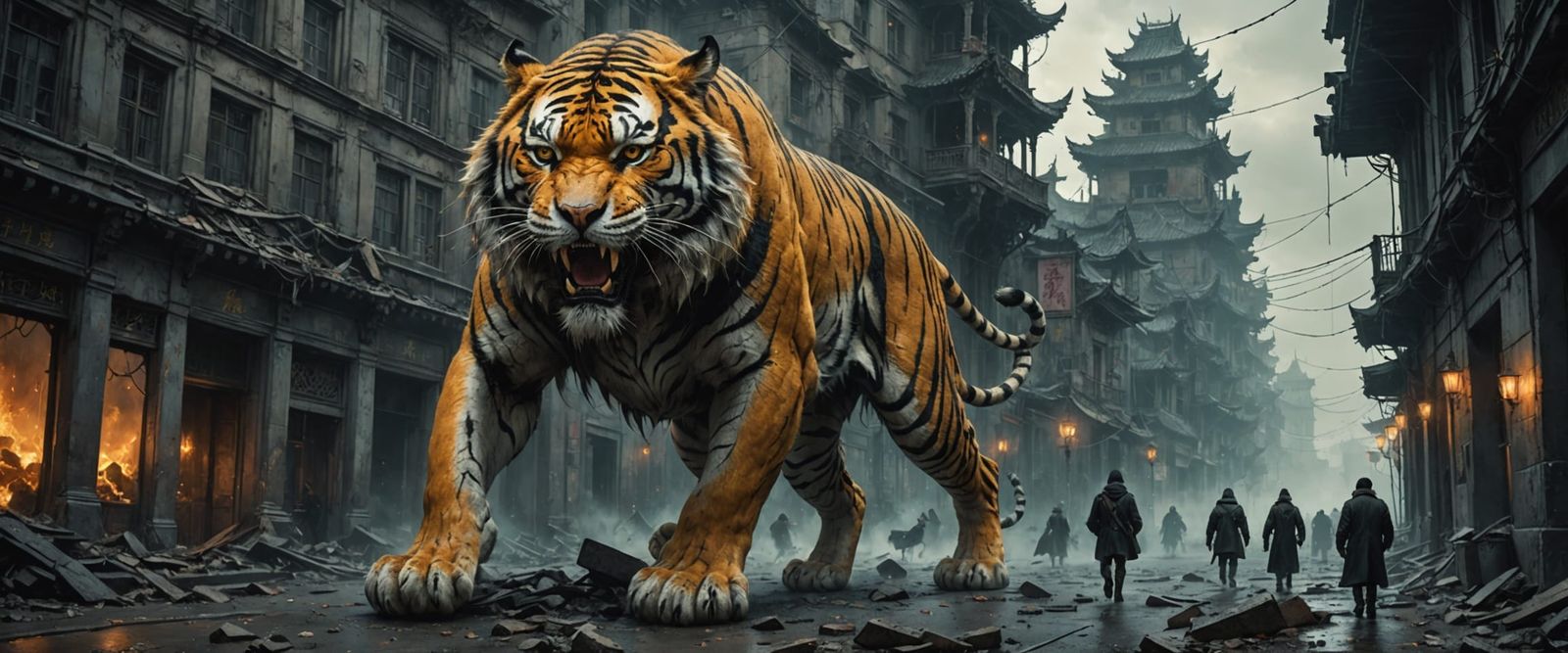 Cyberpunk Tiger Rampages Through Gothic Metropolis... - AI Art