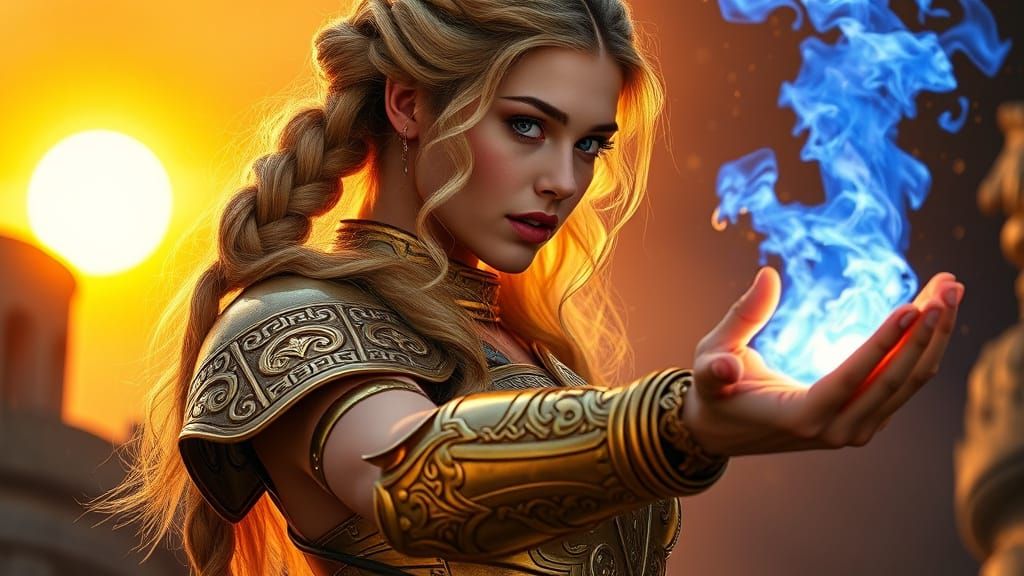 Elegant Warrior Maiden in Golden Armor - AI Art