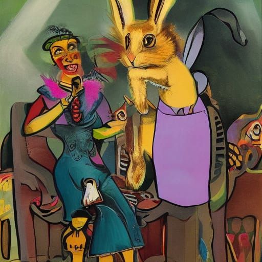 Rabbit in 1920s Speakeasy: Grotesque Pop Art - AI Art