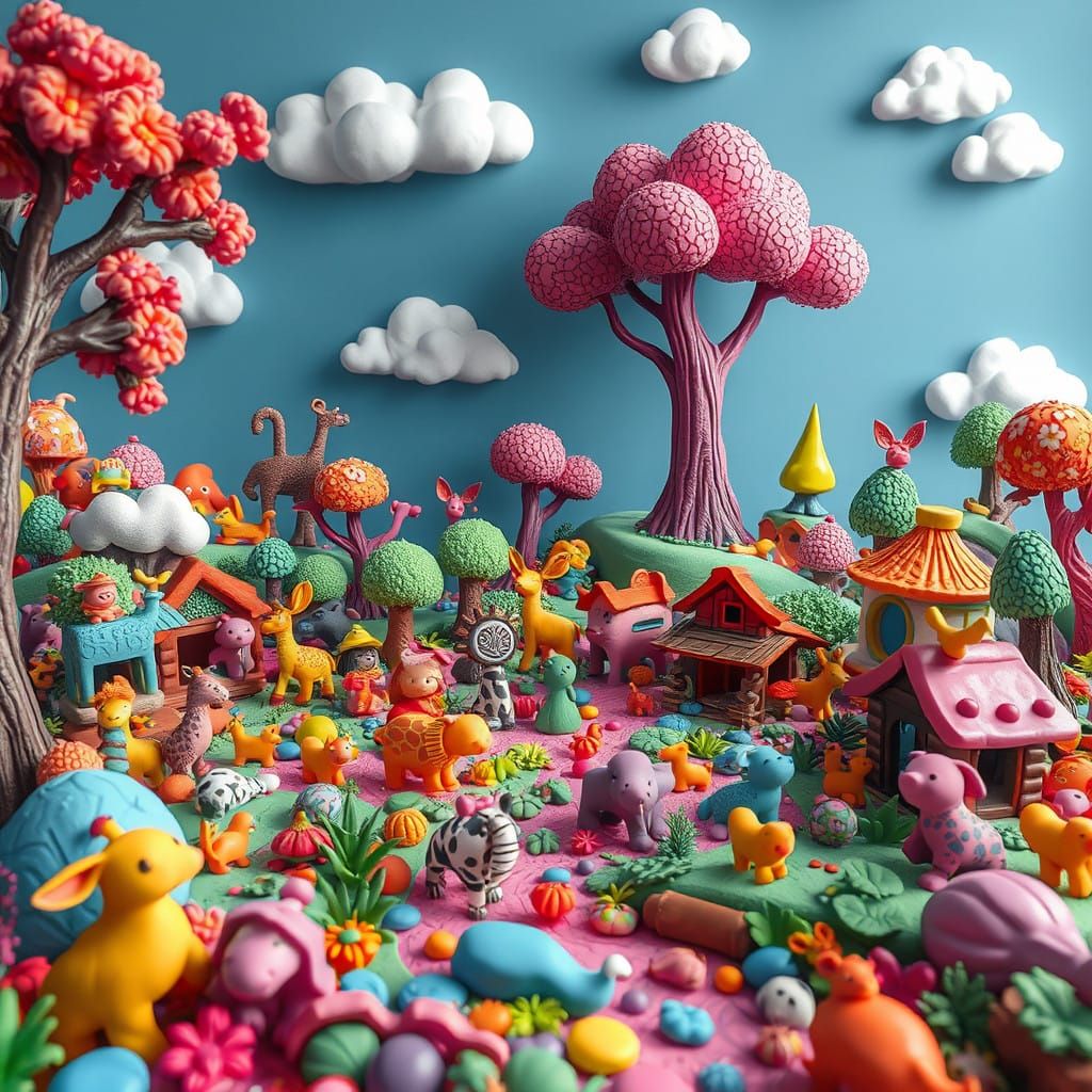 Vibrant Clay Zoo in Whimsical Wonderland - AI Art