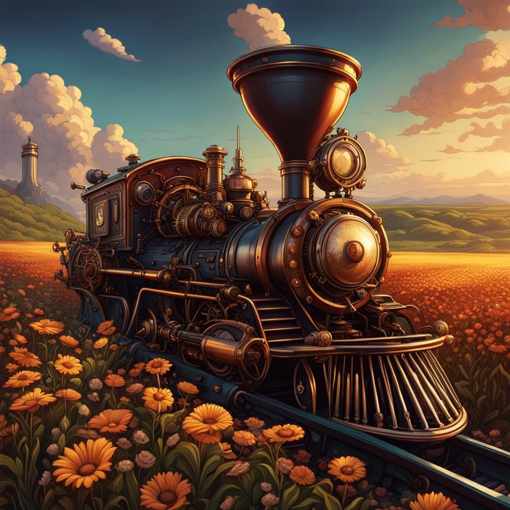 Steampunk Train - AI Generated Artwork - NightCafe Creator