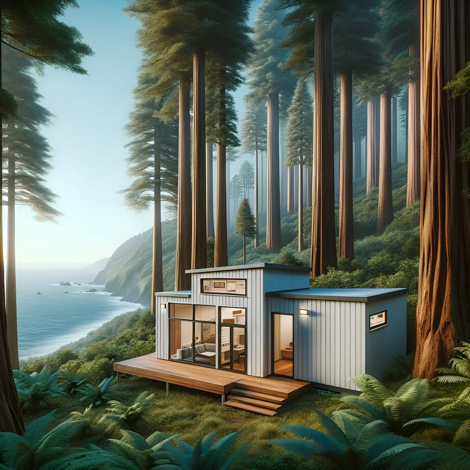 Coziest coastal tiny home amongst the redwoods - AI Generated Artwork - NightCafe Creator