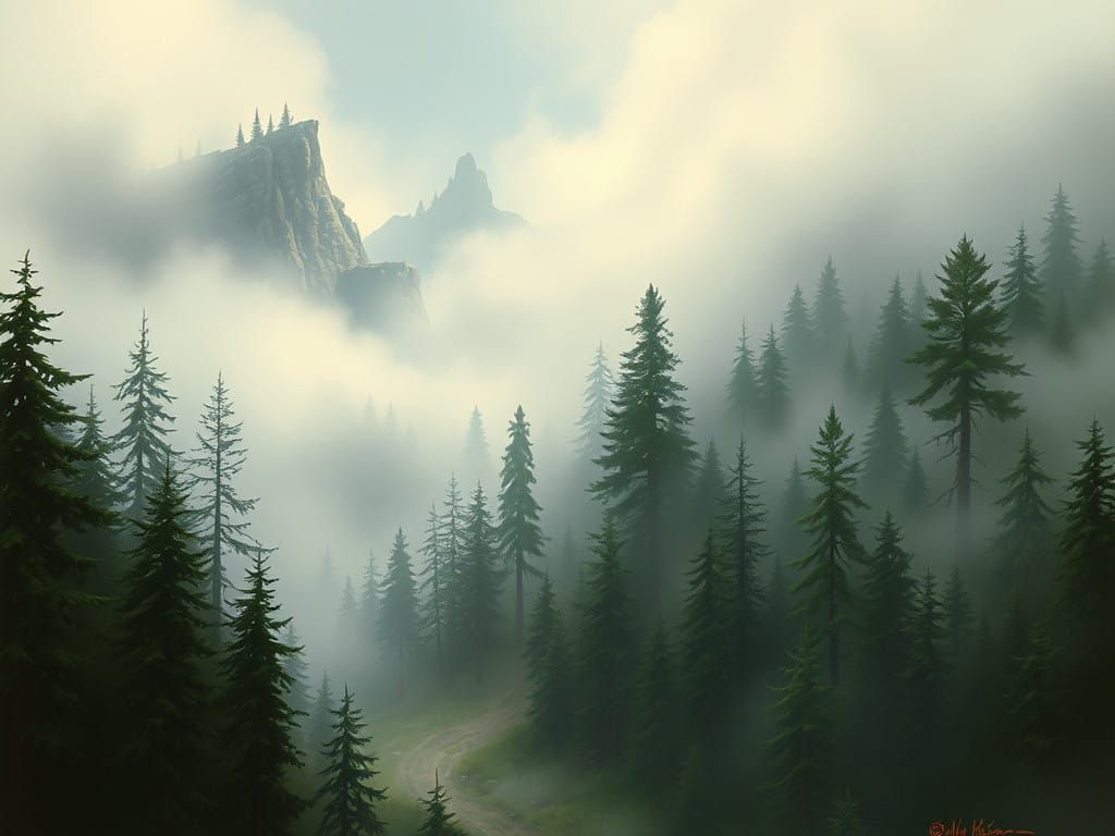 Ethereal Evergreen Forests in Hyperdetailed Fantas... - AI Art