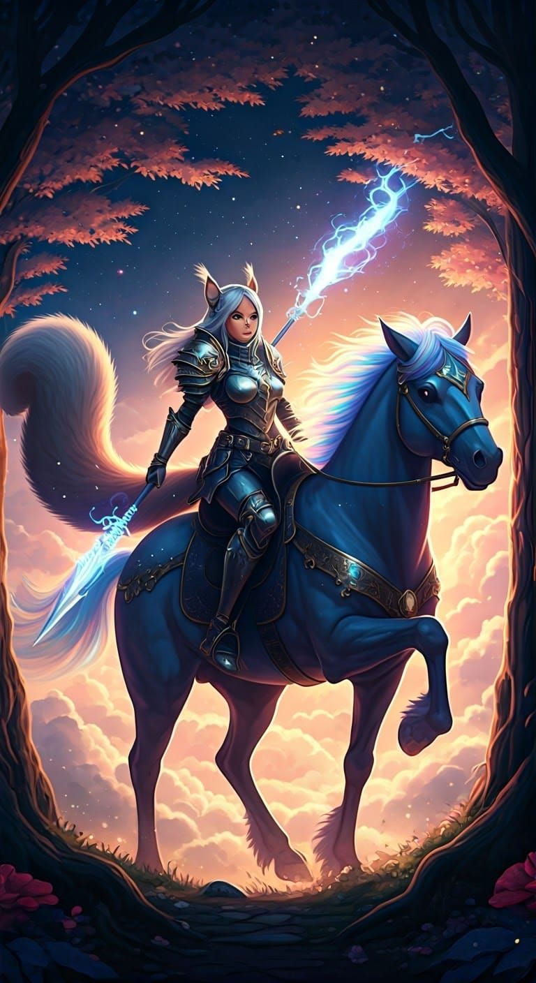 Squirrel-girl paladin with shoulder-length silver hair, donning ornate ...