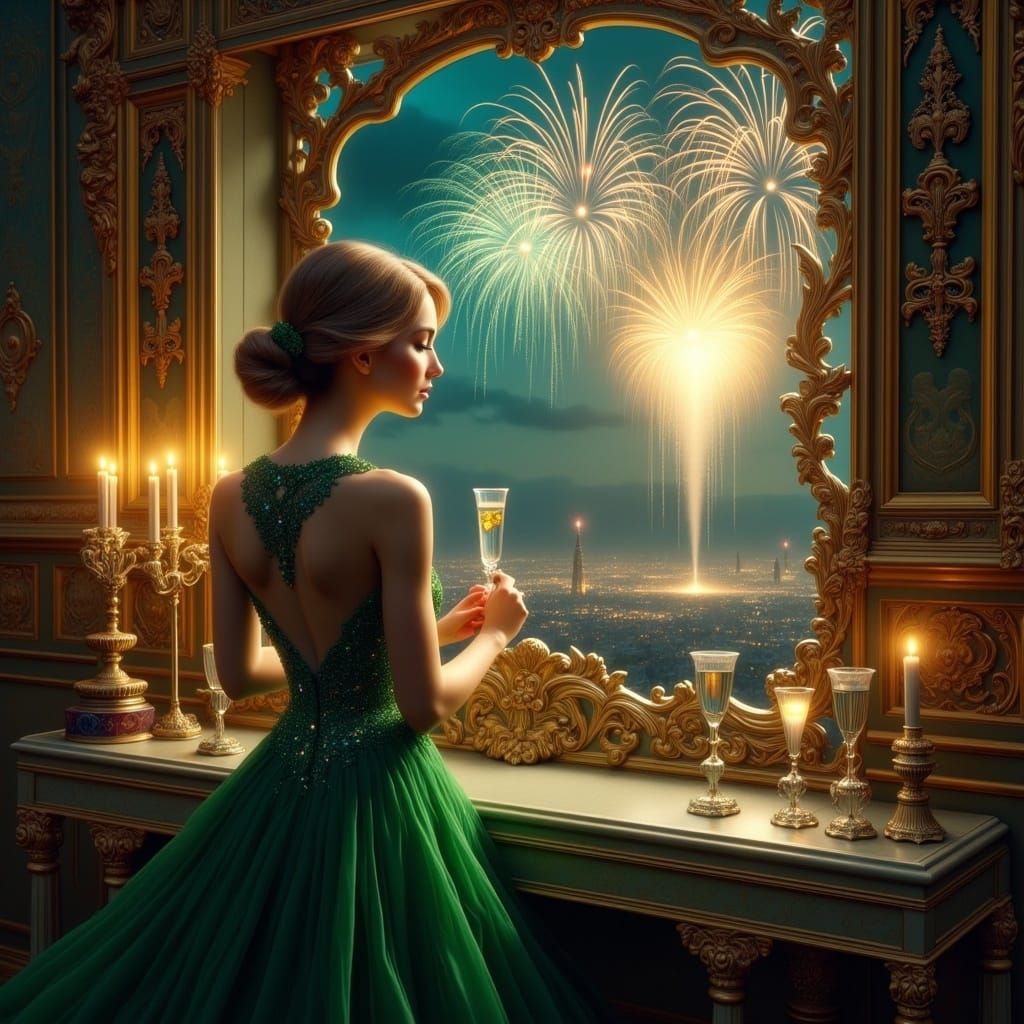 la elegancia en las fiestas - Stately Woman Amidst Fireworks...