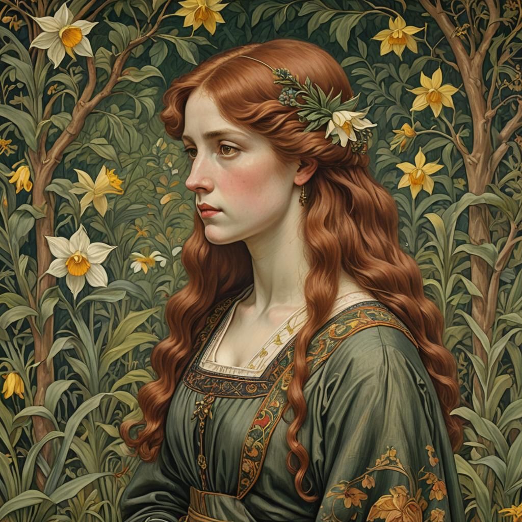 Pre-Raphaelite Lady and her daffodils - AI Generated Artwork ...