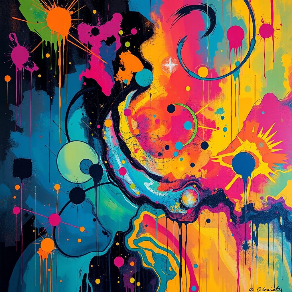 paint - Vibrant Polychromatic Dreamscape in Geometric Graffi...