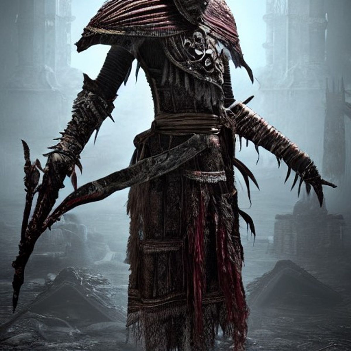 Bloodborne, Mayan, large headdress, full costume, octane render, hyper ...