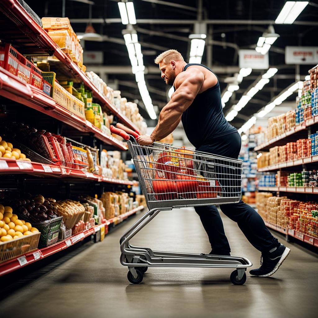 Powerlifter Grocery Shopping - AI Generated Artwork - NightCafe Creator