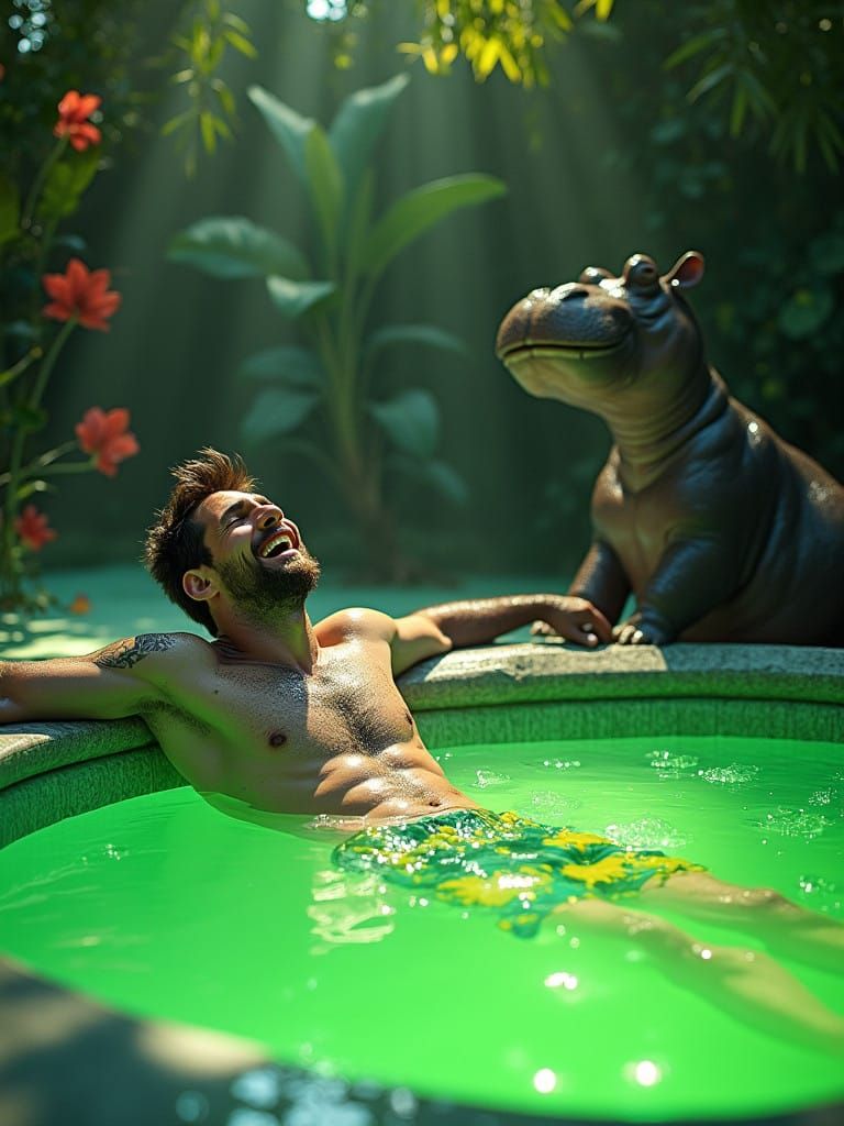 Lionel Messi taking a Spa Day and a Hippo