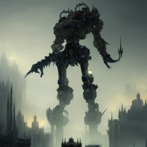 Metallic Mech, castle, dark, dusk, epic background - AI Generated ...