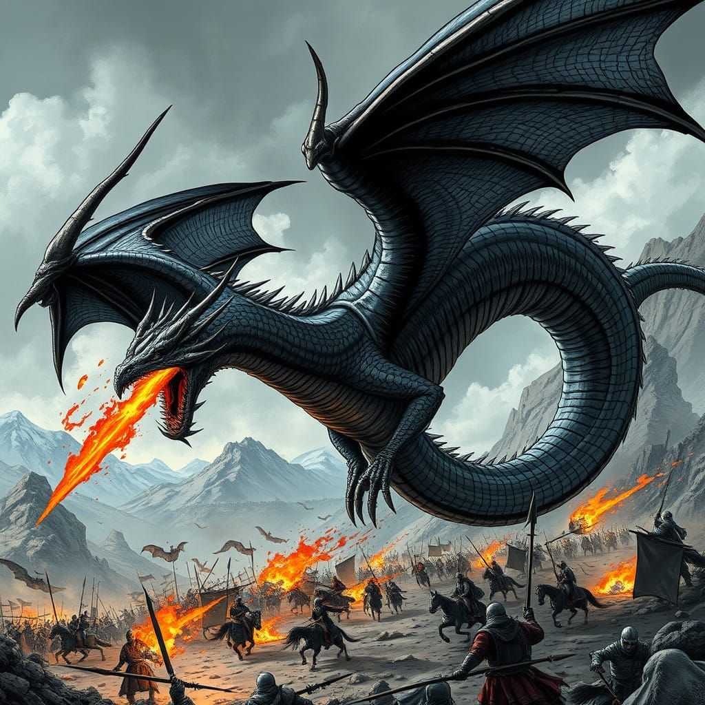 Ethereal Serpentine Dragon Soars Through Dark Fant... - AI Art