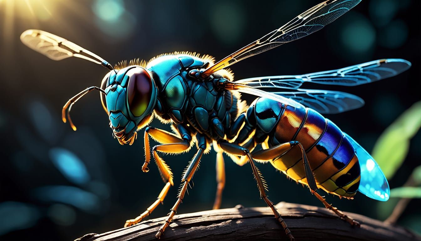 Ethereal Alien Wasp in Iridescent Armor - AI Art