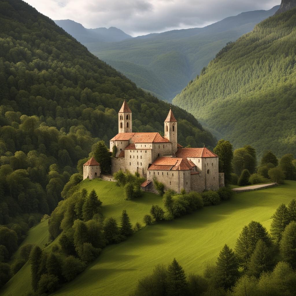 Medieval monastery in a beautiful valley - AI Generated Artwork ...