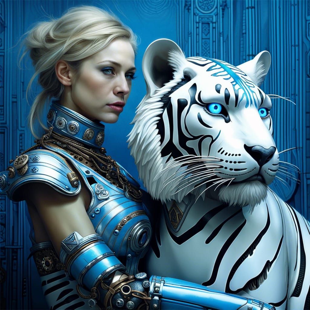 woman and synth tiger - AI Generated Artwork - NightCafe Creator