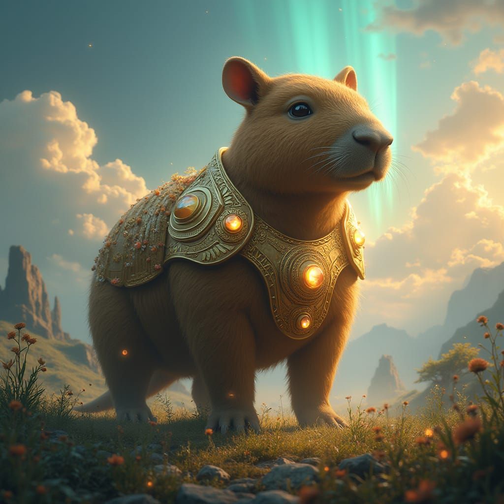 Capybara God King Reigns in Heavenly Realm - AI Art