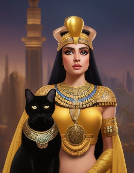 Cleopatra whith a cat - AI Generated Artwork - NightCafe Creator