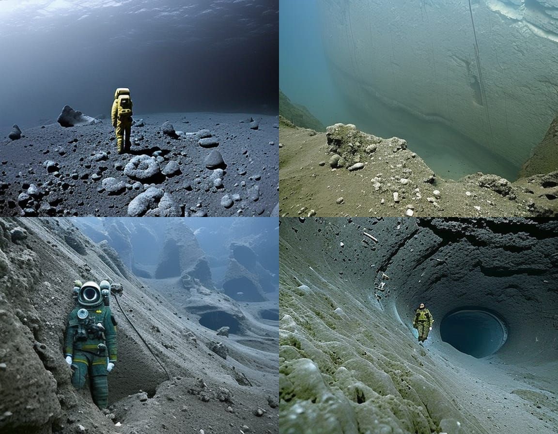 cosmonaut exploring creepy slimy alien ruin and finding strange alien ...