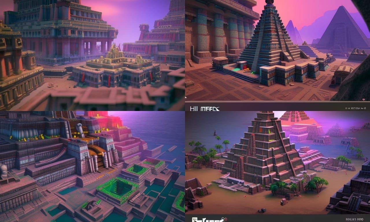 Aztec city with pyramid, but futuristic as if Christopher Colombus ...