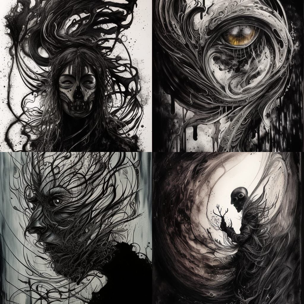 ""Portrait of a dark shadowy figure: Black ink flow: 8k resolution ...