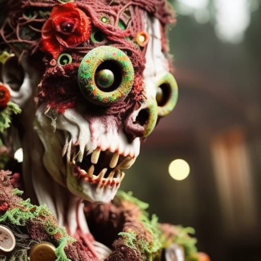 zombie, rotting, made of yarn and buttons, hyperdetailed, meticulous ...