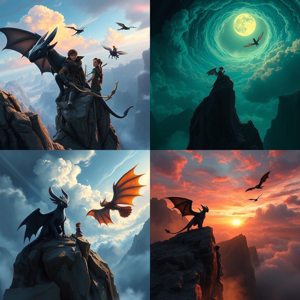 Toothless and Hiccup Amidst Whirling Storm Clouds ... - AI Art