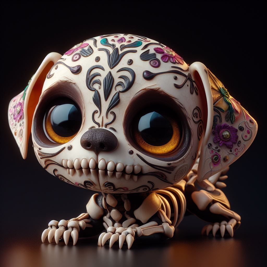 chibi adorable dog xolo from el día de muertos as an skeleton - AI ...