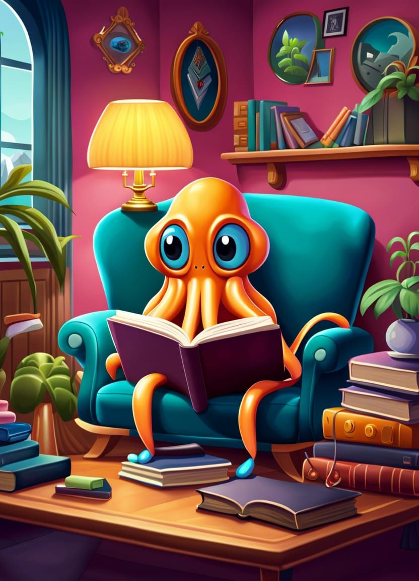 Joe Squid reading a nice novel about fishing - AI Generated Artwork ...