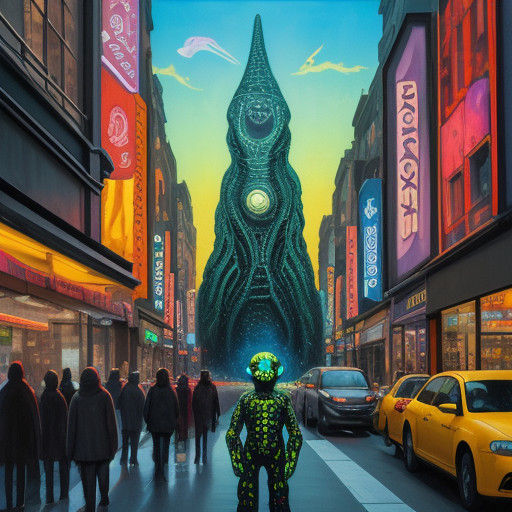 Aliens Blending in with Humans in a Vibrant Citysc... - AI Art